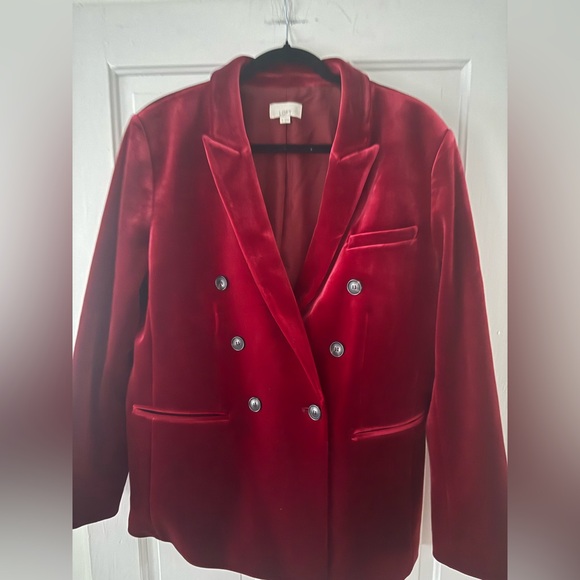 LOFT | Jackets & Coats | Loft Elegant Red Velvet Double Breasted Blazer ...